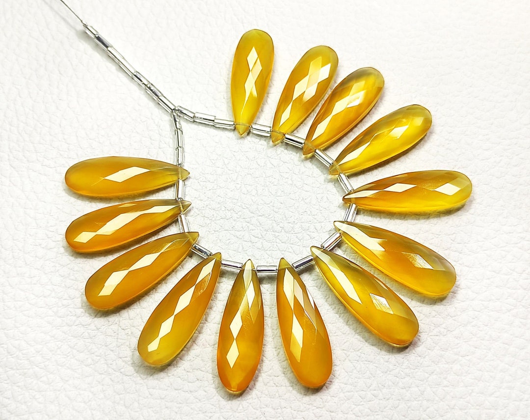 Yellow Chalcedony Stone | Chalcedony Briolette Beads | Chalcedony ...