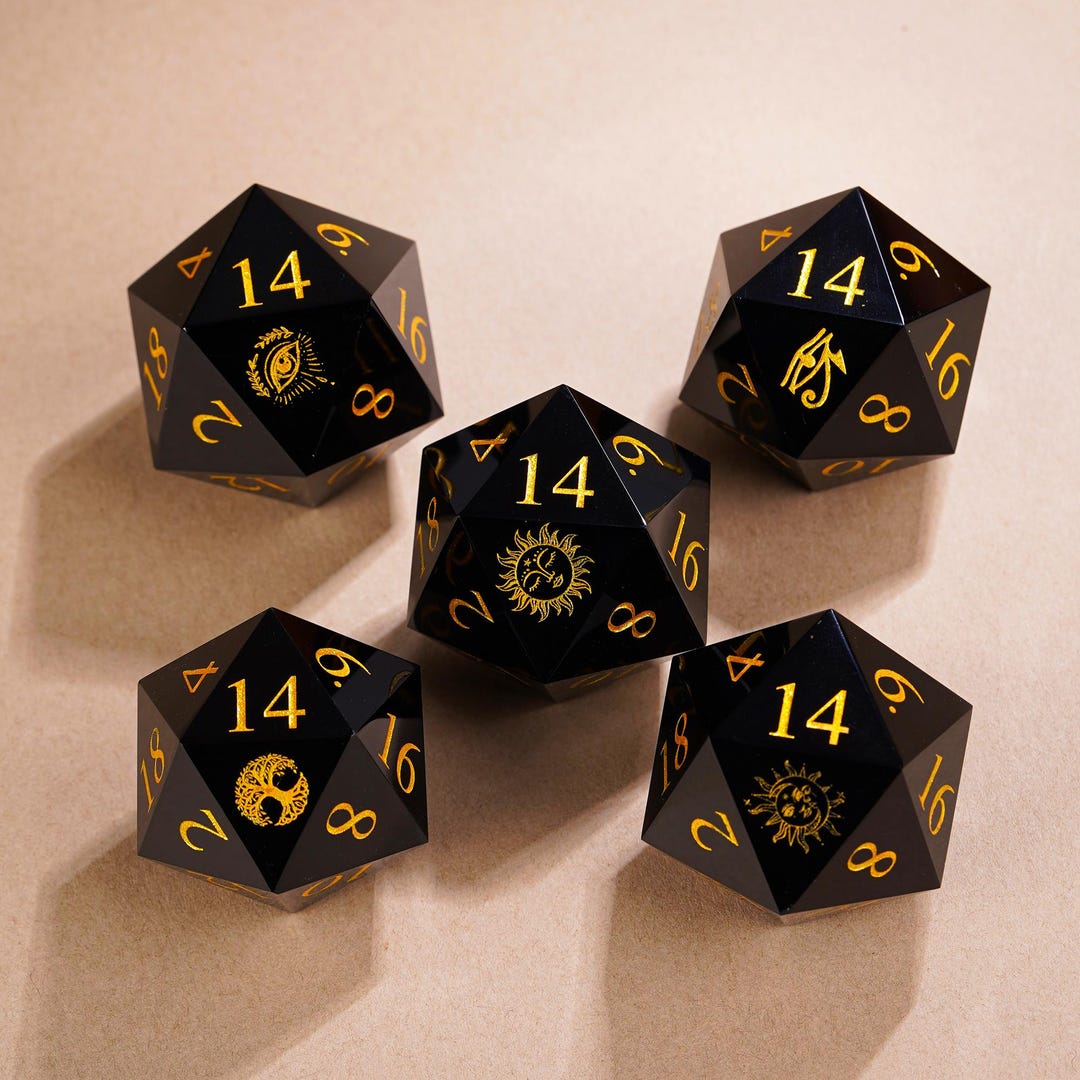 30mm Moon and Sun Fce Obsidian D20 Dice | Tree of Life D20 Dice | Eye ...