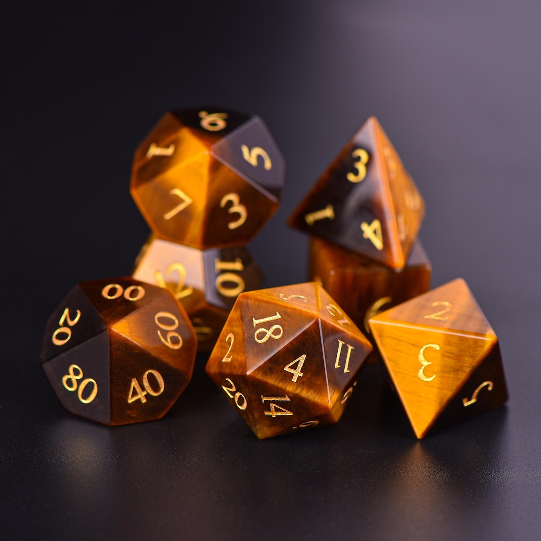 Tiger Eye Gemstone Dice Set: Polyhedral D&D Dice for RPG - Etsy