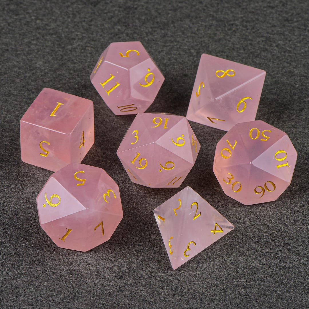 Elegant Rose Quartz : Unique Gemstone D20 Dice Set for Dungeons and ...
