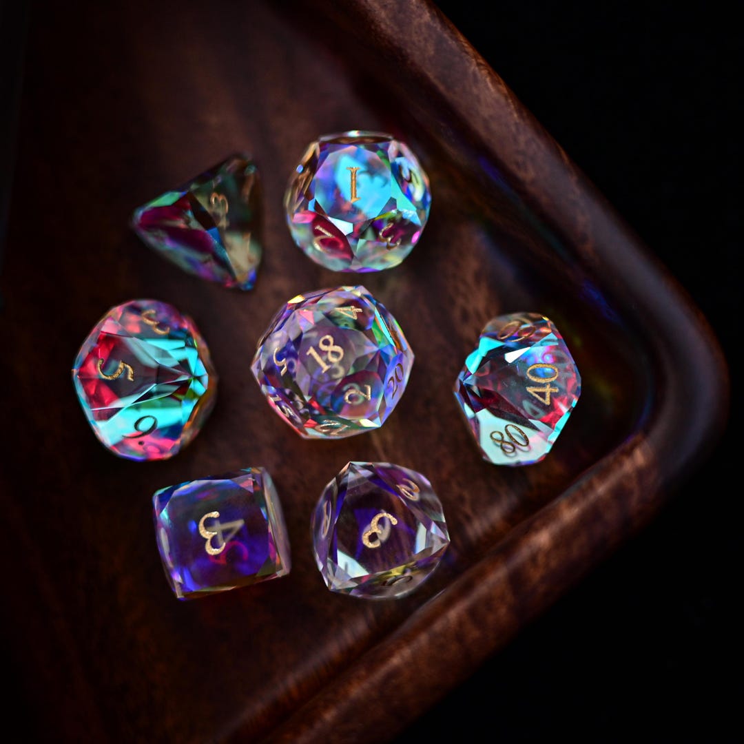 Angel Aura Zircon Glass Dnd Dice Set | Dichroic Prism, 7-piece - Etsy