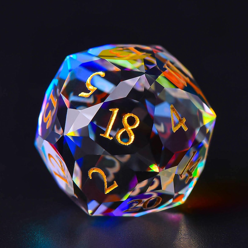 Rainbow Aura Zircon Glass Dice Set: Dungeons and Dragons Gemstone Dice ...