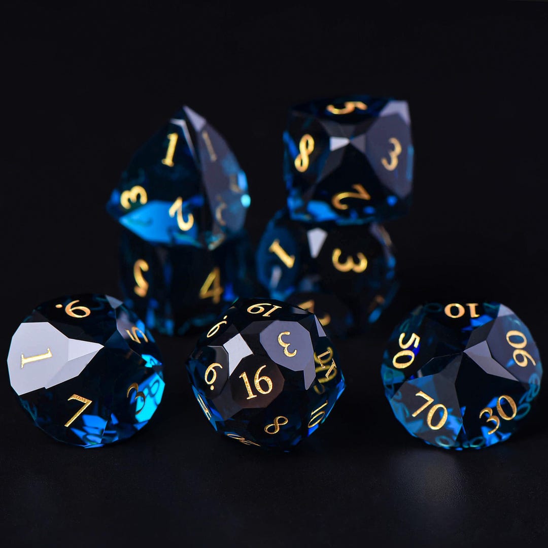 Blue Topaz Zircon Glass DND Dice Set: Gemstone Gaming Accessory - Etsy