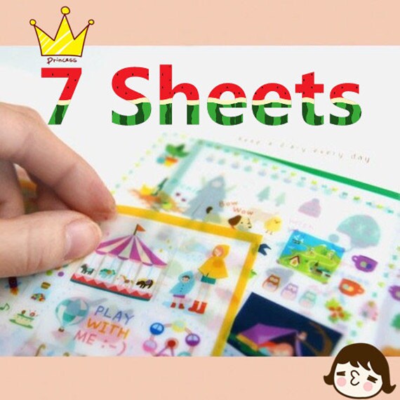 7 Sheets Cute Sticker Deco Sticker Korean Sticker | Etsy