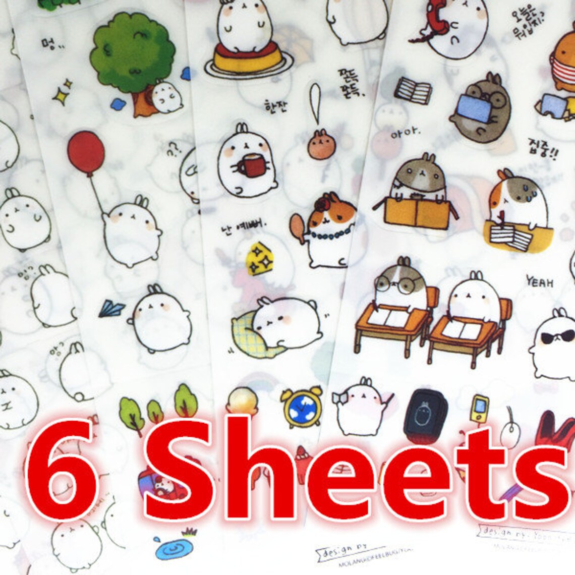 6 Sheets Cute Sticker Deco Sticker Korean Stickerfunny | Etsy