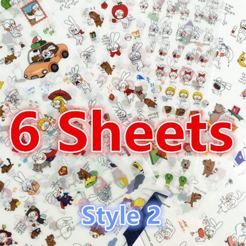 6 Sheets Cute Sticker Deco Sticker Korean Sticker - Etsy