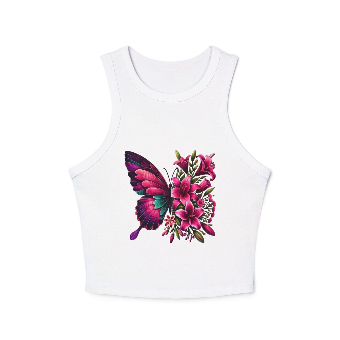 Bohemian Butterfly Tank Top, Floral Racerback Crop Top, Summer ...