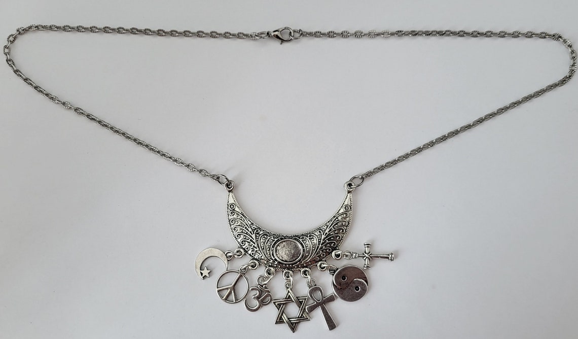 COEXIST CHARM PENDANT Necklace Fancy Silver Tone Connector With Charms ...