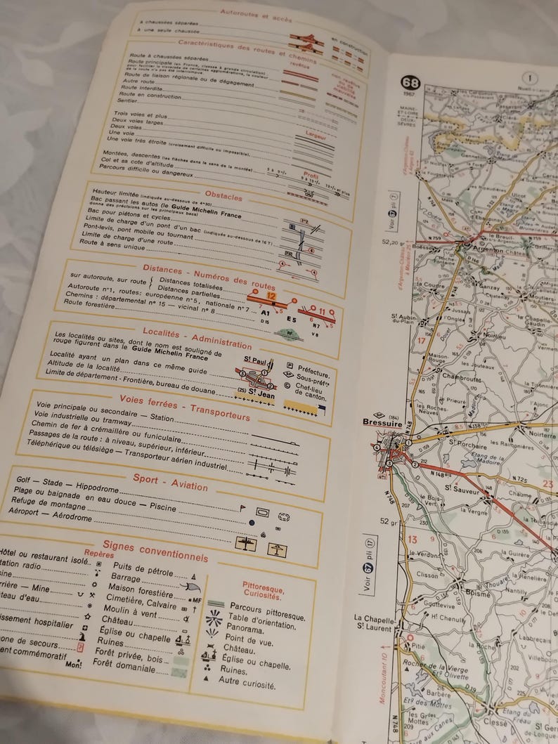 Michelin Road Map 68 NIORT CHATEAUROUX 1967 French Vintage Valence Road ...