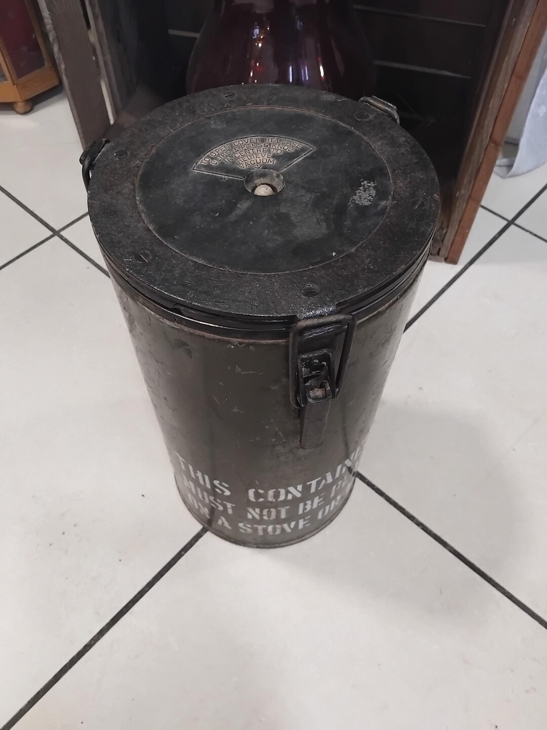 Vintage Army Storage Supply Metal Canister Green British Army Survival ...