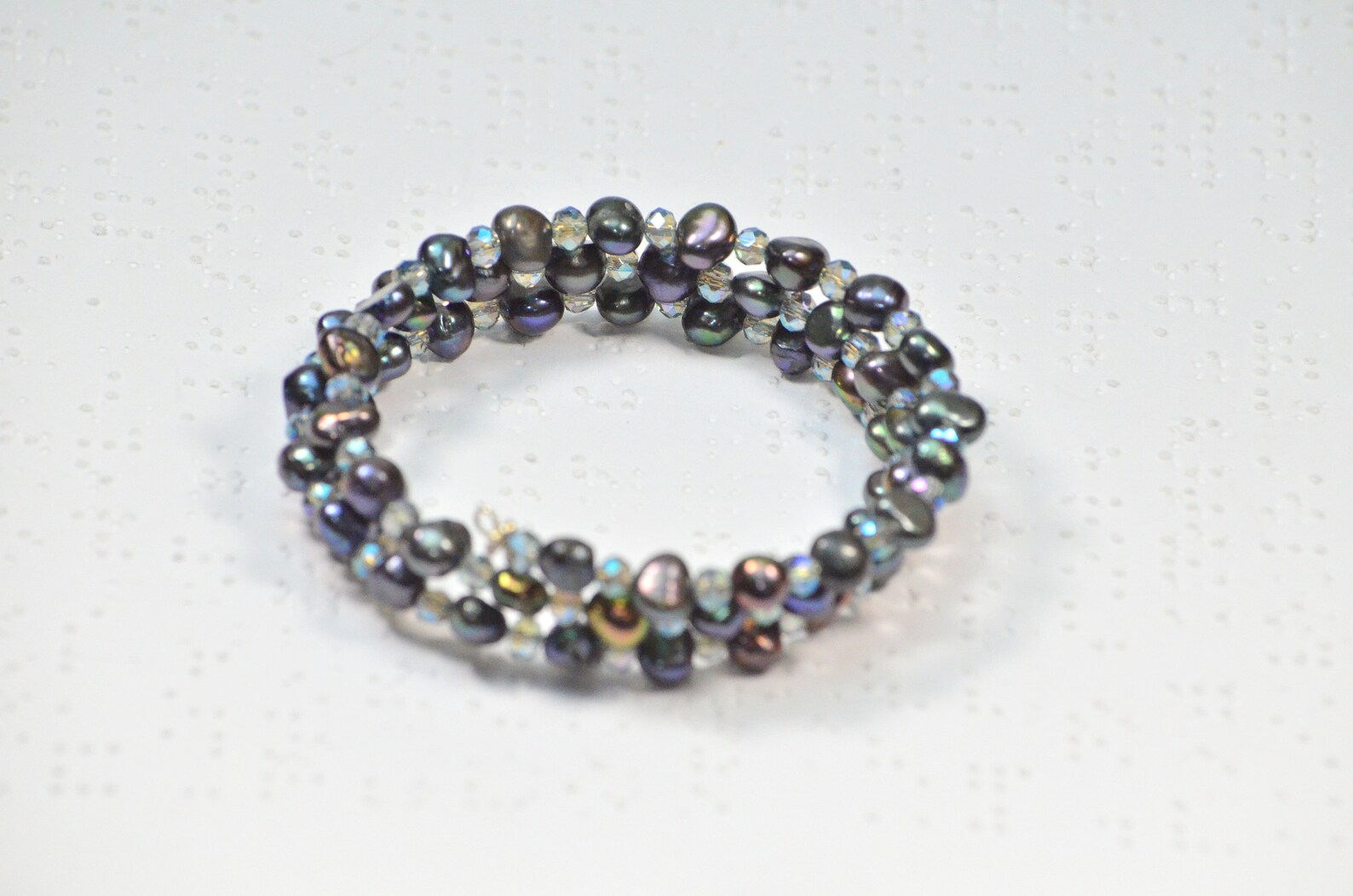 Freshwater Black Pearl Wrap Bracelet, Crystal and Pearl Bracelet ...