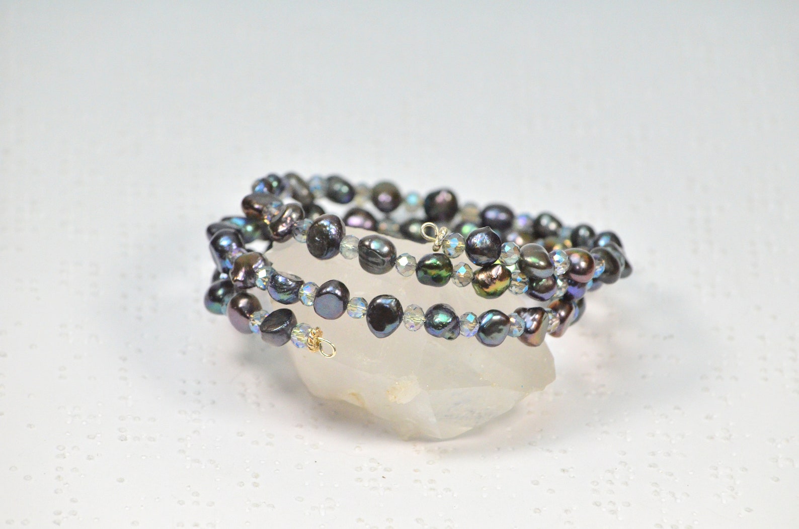 Freshwater Black Pearl Wrap Bracelet, Crystal and Pearl Bracelet ...