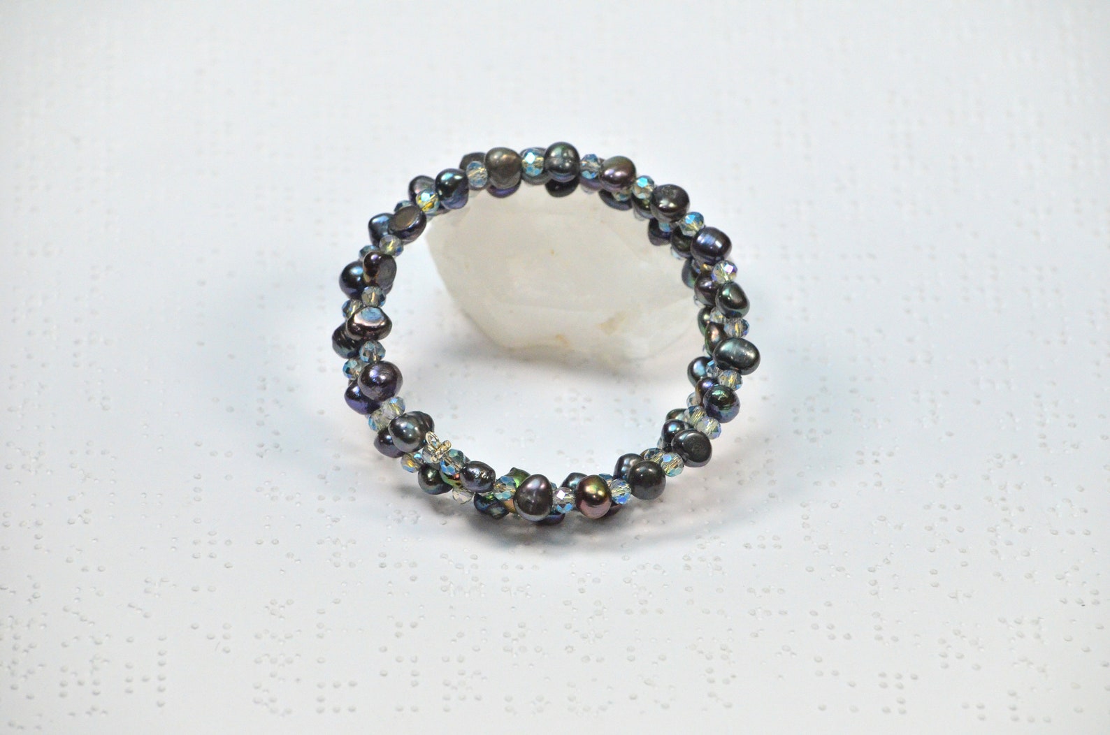 Freshwater Black Pearl Wrap Bracelet, Crystal and Pearl Bracelet ...