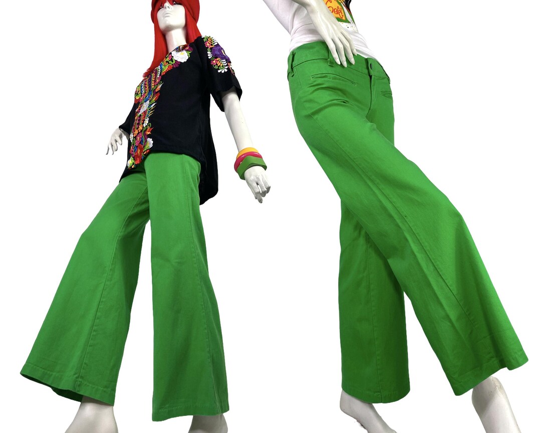 1960s / 70s Green Denim Jean Flares / Boot Cut Trousers / Hip Huggers ...
