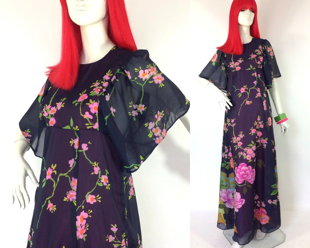 1960s Vintage Simon Ellis Flower Power Maxi Dress / Hippie Festival ...