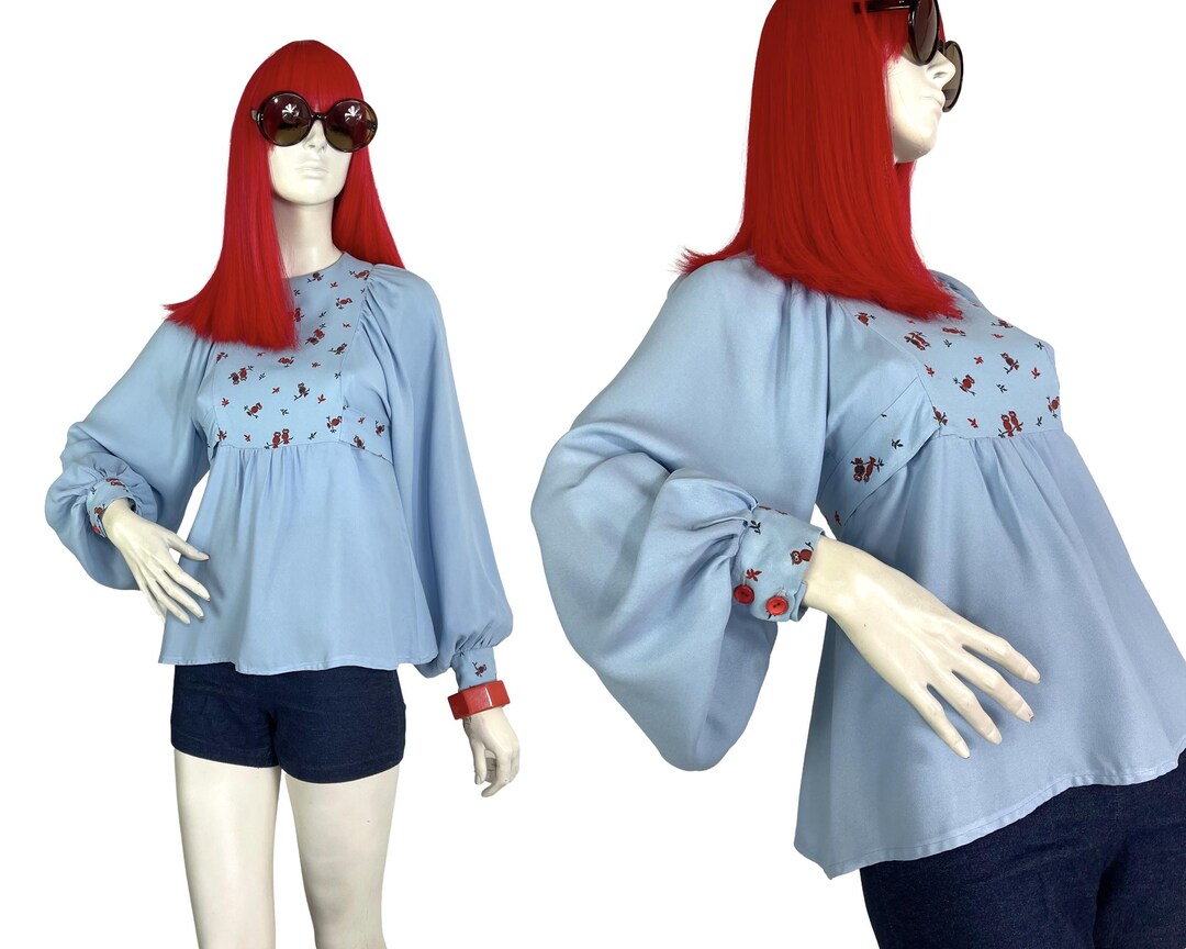 1970s Vintage Crepe Billowing Balloon Sleeve Tunic Smock / Ossie Clark ...