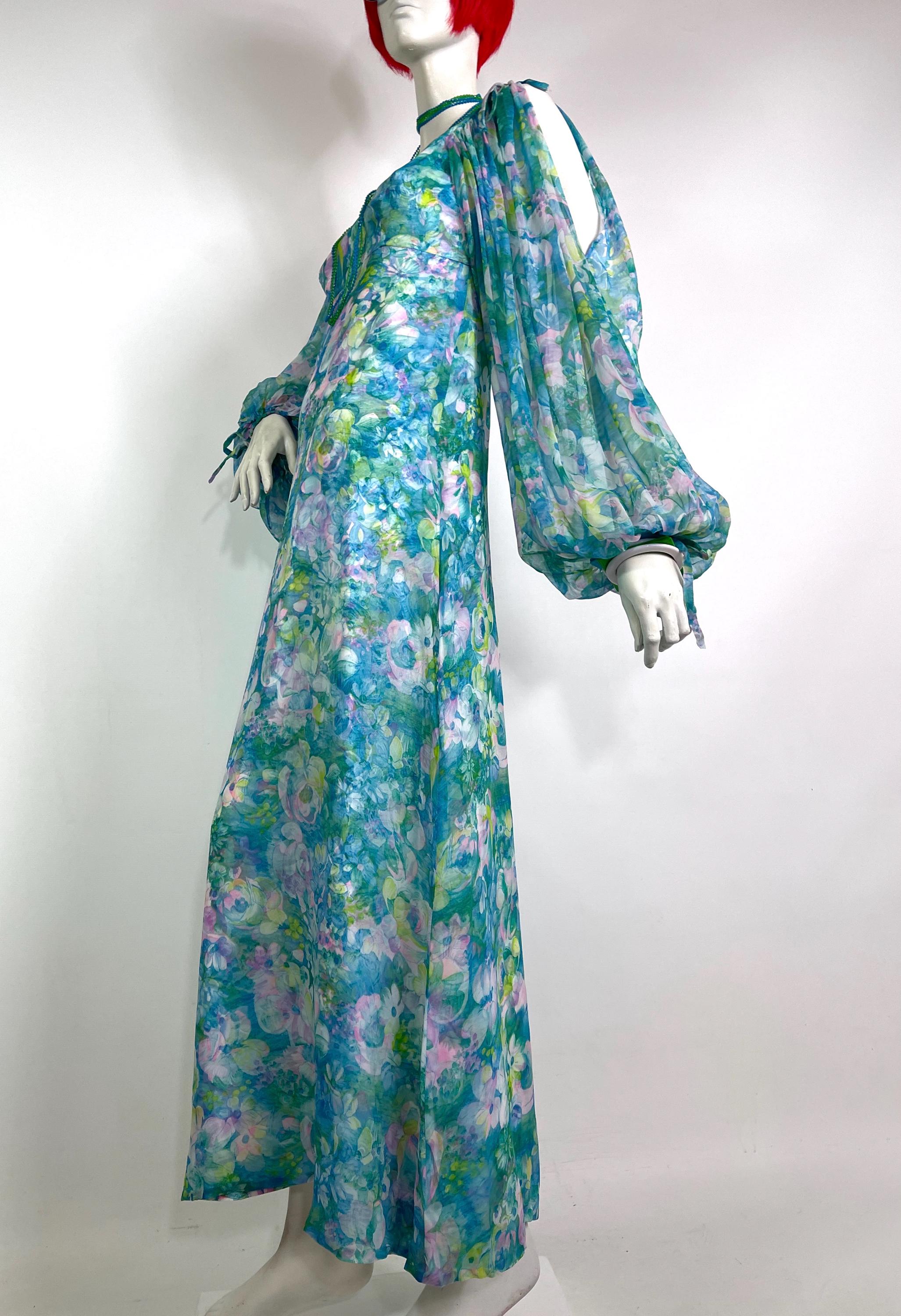 QUAD 1970s Vintage Psychedelic Balloon Sleeve Maxi Dress / Hippie ...