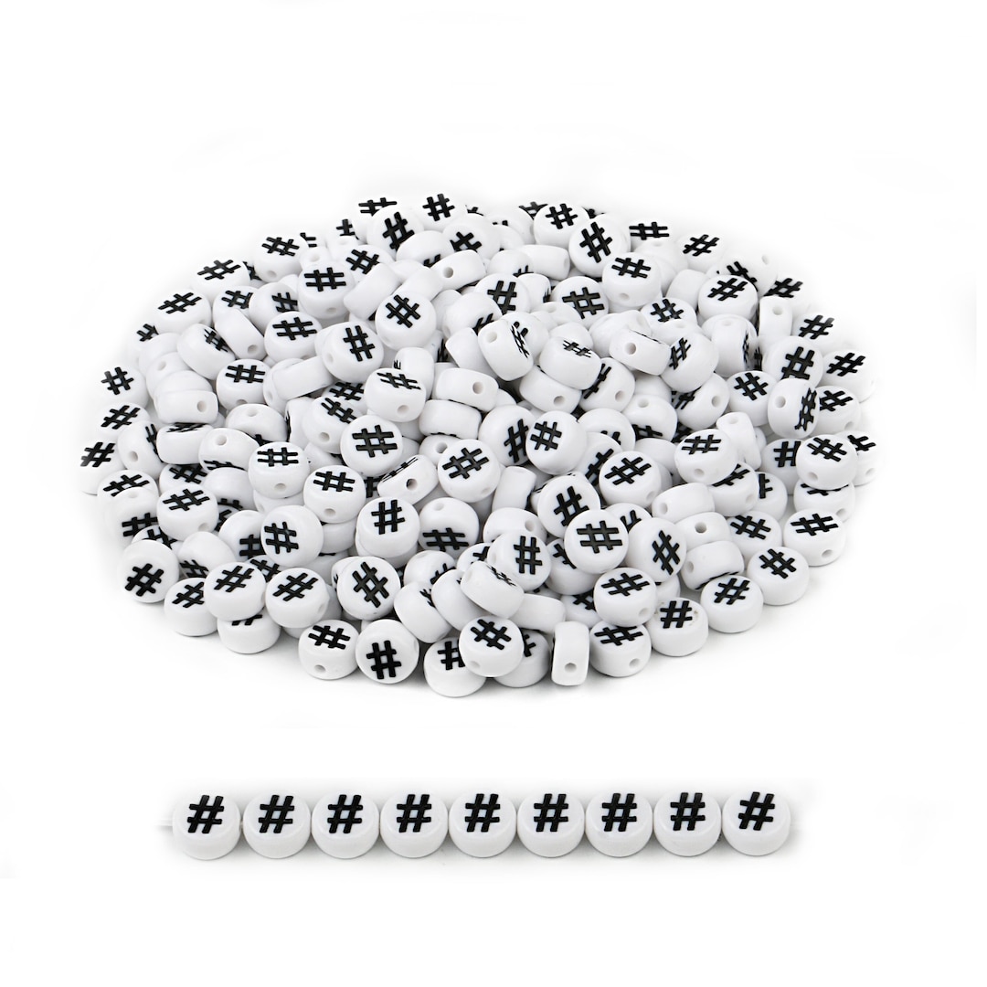 Acrylic Hashtag Sign # Beads Flat Round Pony Spacer Symbol Beads Black ...