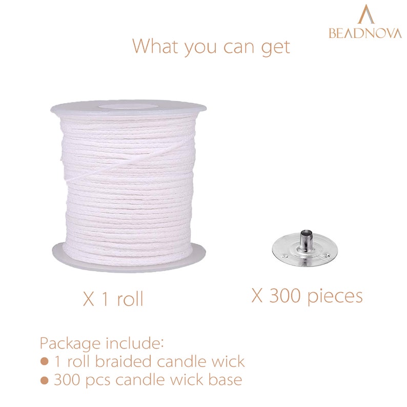 Candle Wick 200ft Braided Cotton With 300pcs Candle Wick Base Candle ...