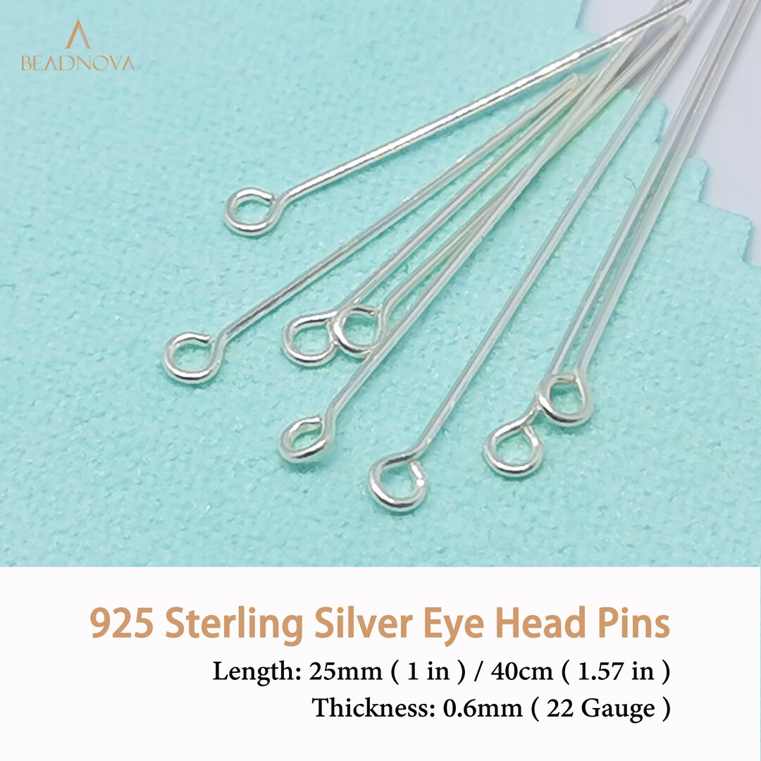 925 Sterling Silver 22 Gauge Eye Pins 1 Inch Eye Head Pins Jewelry ...