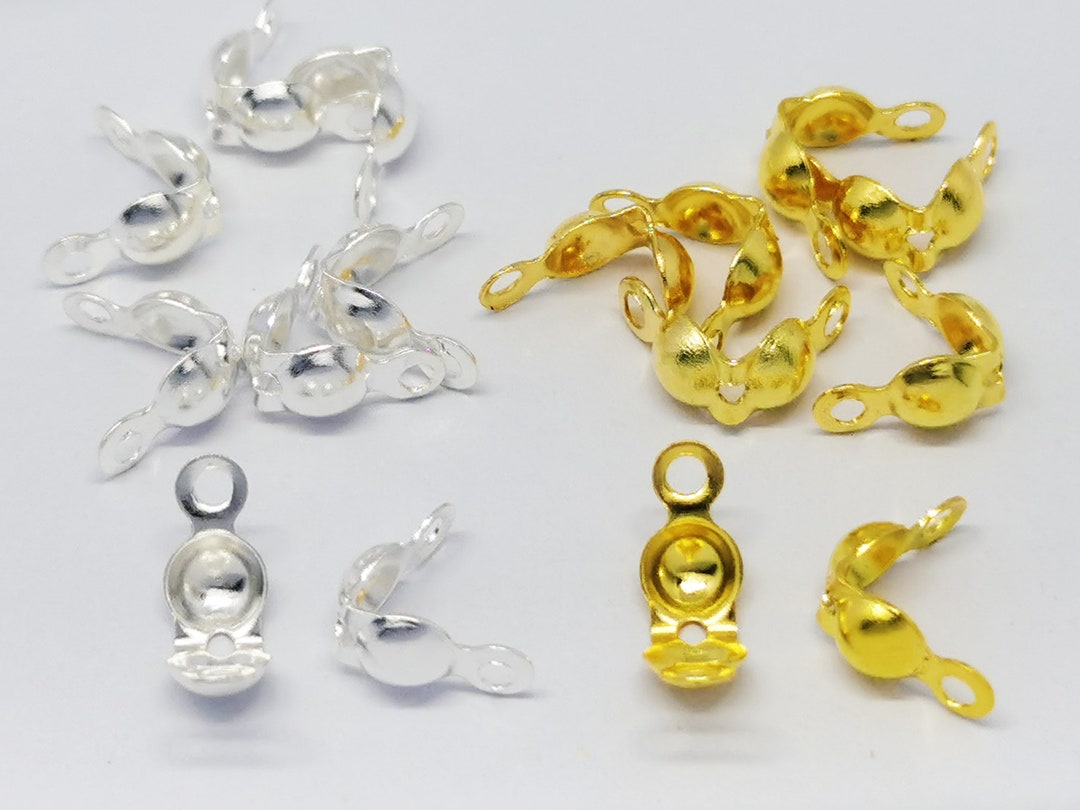 Metal Clamshell Bead Tips Knot Cover End Caps Gold Silver Plated ...