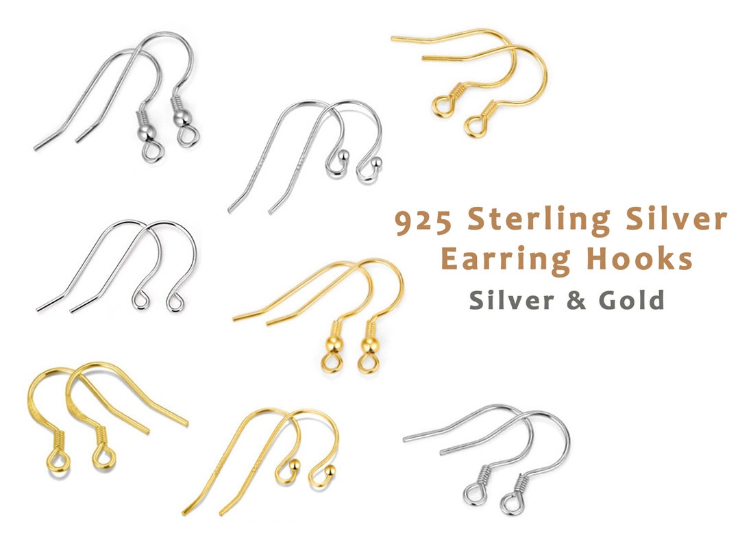 925 Sterling Silver Earring Hooks Gold Hook Earring Findings Kits Fish ...