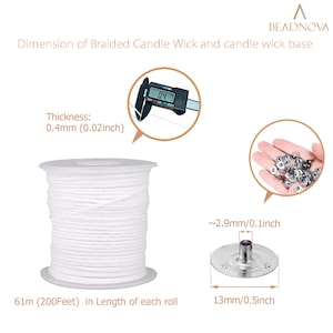 Candle Wick 200ft Braided Cotton With 300pcs Candle Wick Base Candle ...