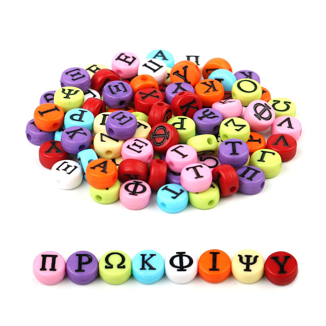 Greek Alphabet Beads Color Acrylic ABC Letter Flat Round Name - Etsy
