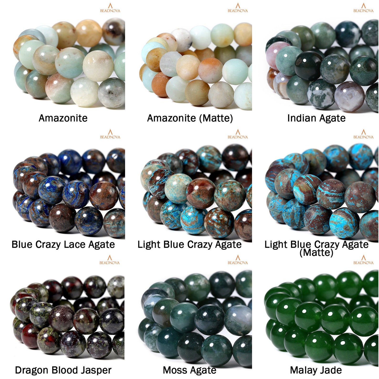 Natural Gemstone Beads Round Smooth Matte Loose Beads Stone Agate ...