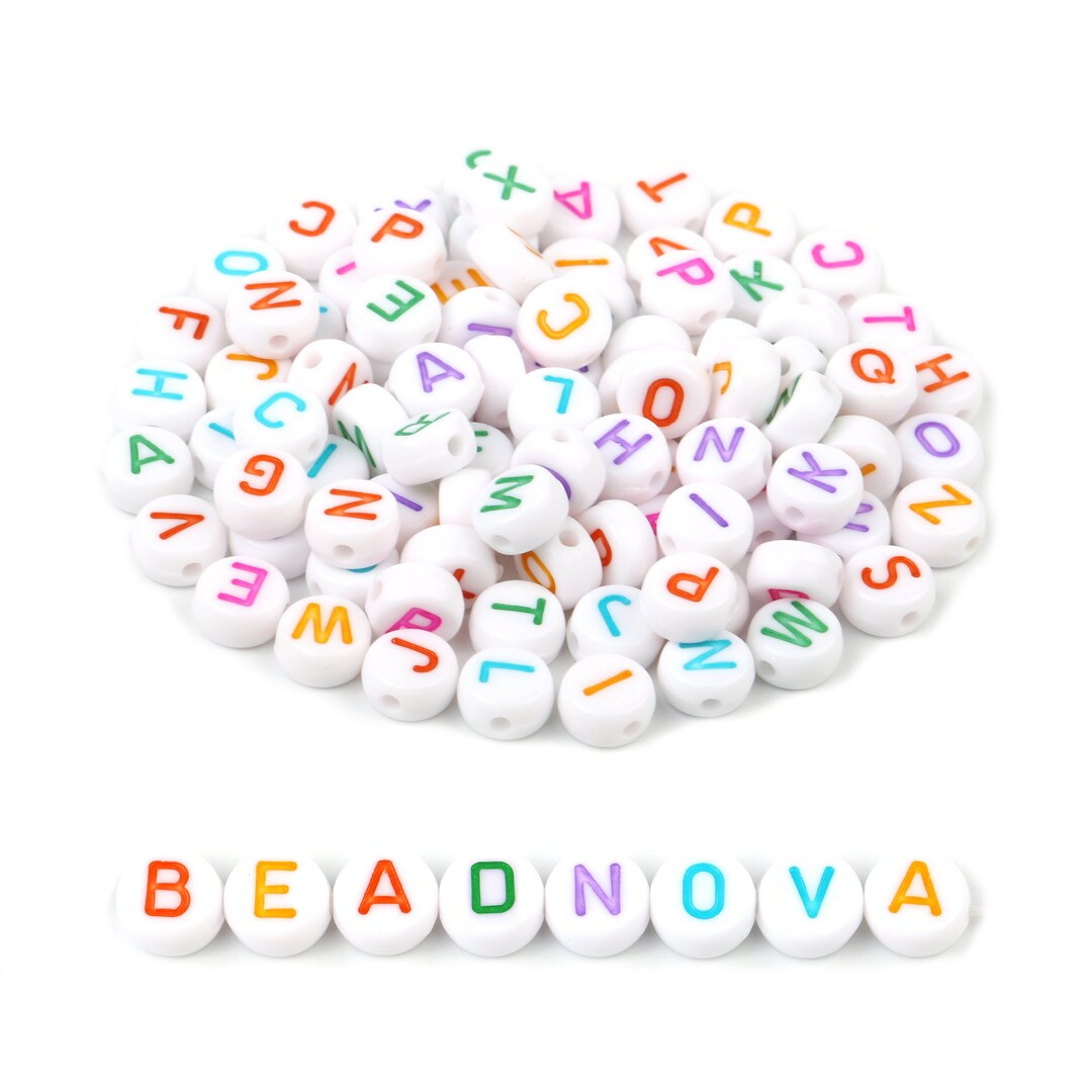 A-Z White Colorful Alphabet Acrylic Beads Specific Letter Flat Round ...