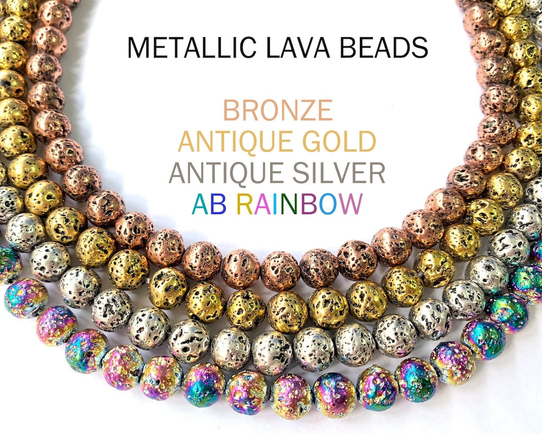 Metallic Lava Stone 4/6/8/10/12mm Electroplated Antique Gold Tibetan ...
