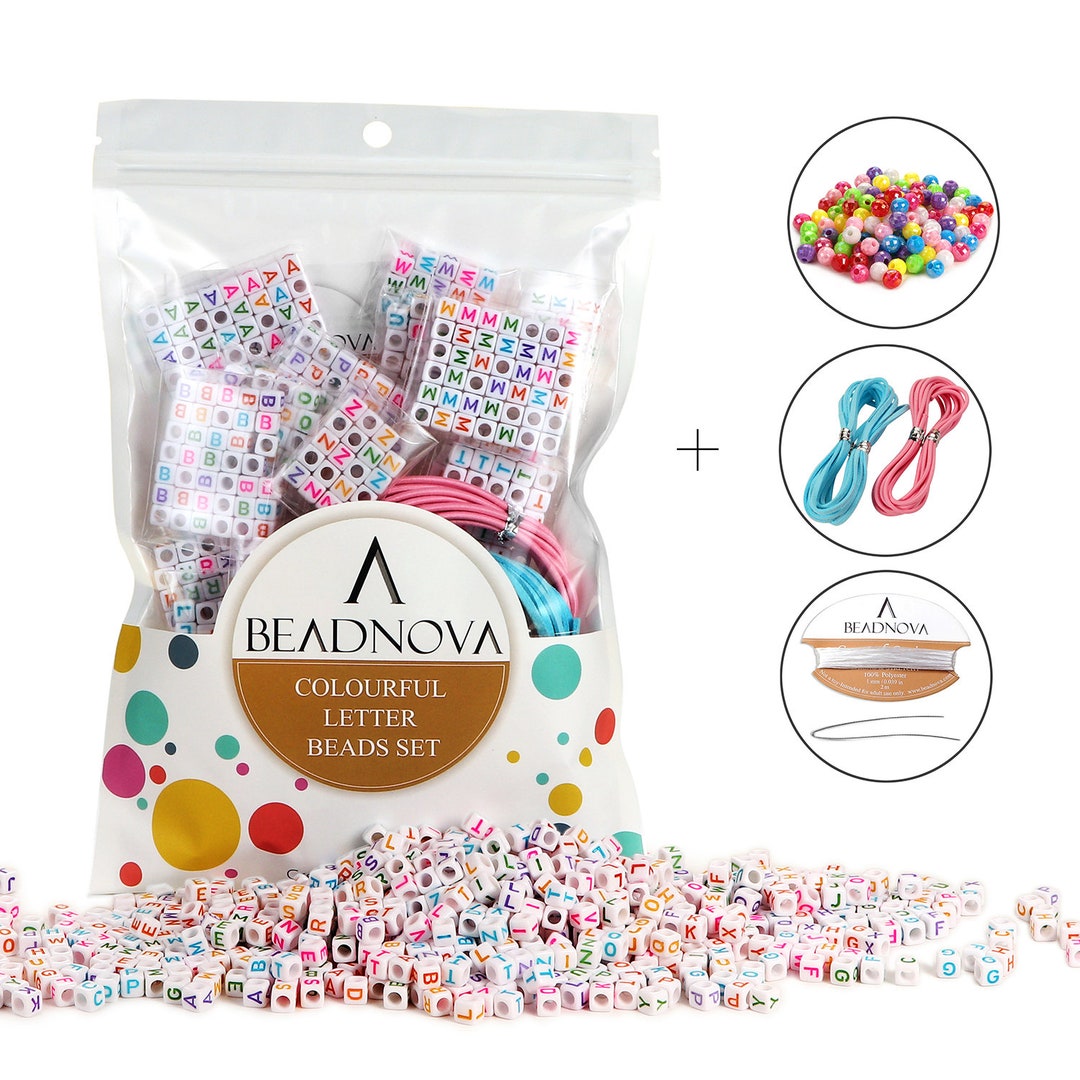 Letter Beads Set Assorted Acrylic White Alphabet Beads Cube Colorful ...