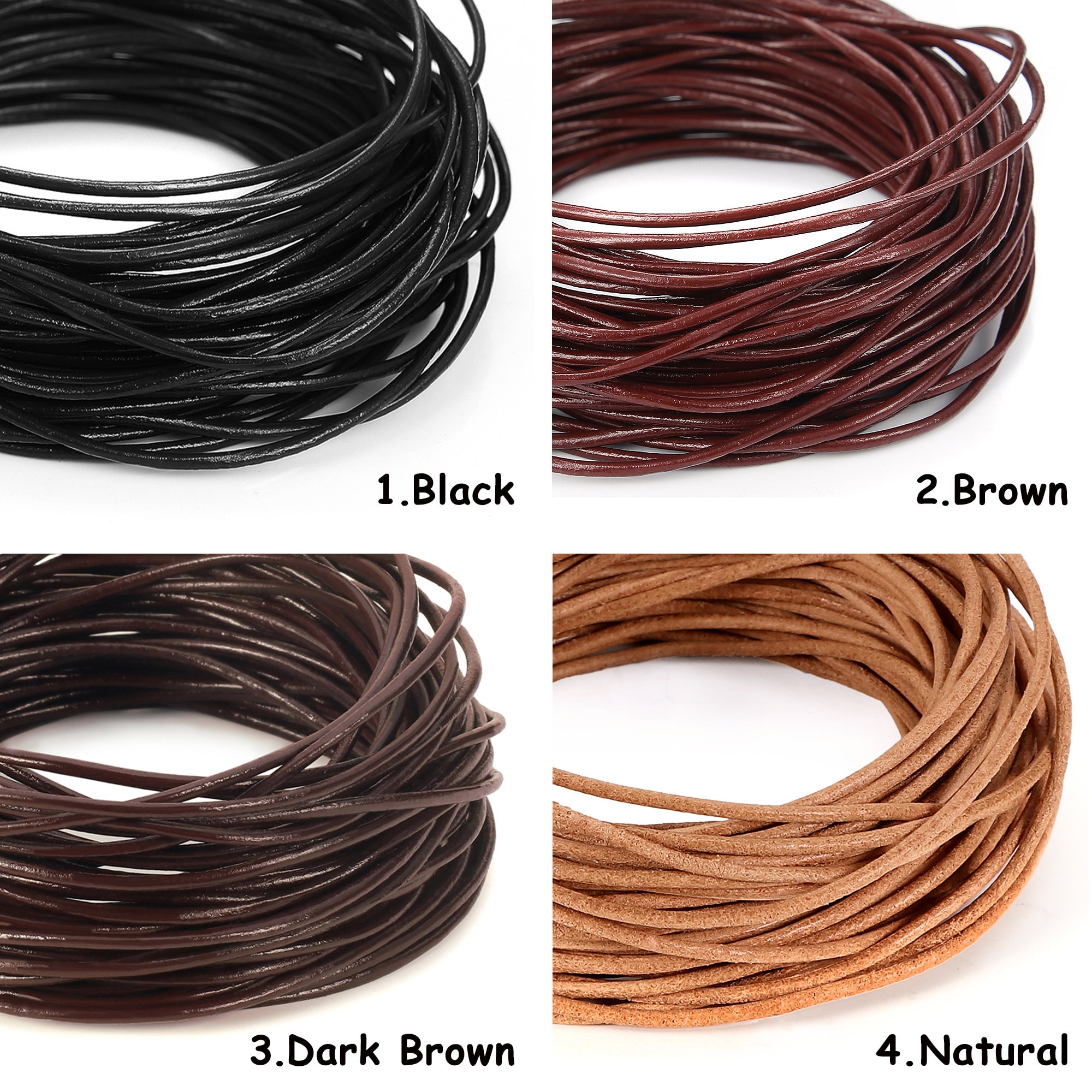1.5mm Natural Genuine Round Leather Cords Multi Colors 1/3/5/10yards ...