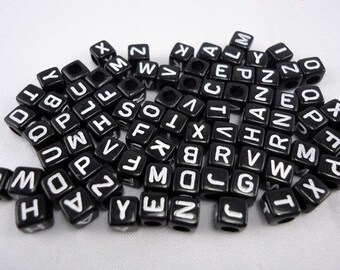 Letter Beads White Cube Black Letter Acrylic Alphabet Beads for DIY ...