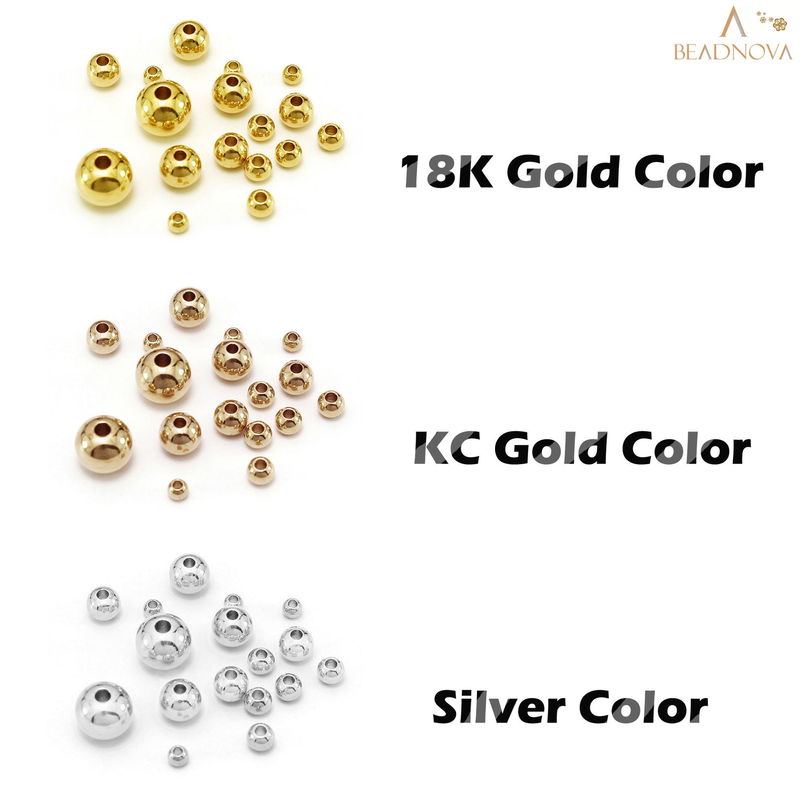 18K Gold Plated Round Spacer Beads Smooth Tarnish Resistance Ball Beads ...