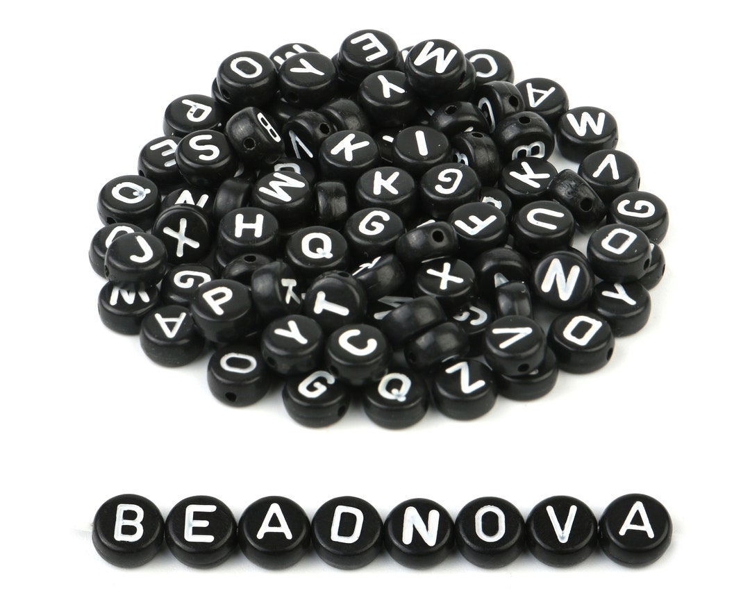 Black ABC Letter Alphabet Beads Acrylic Flat Round Name Beads Initial ...