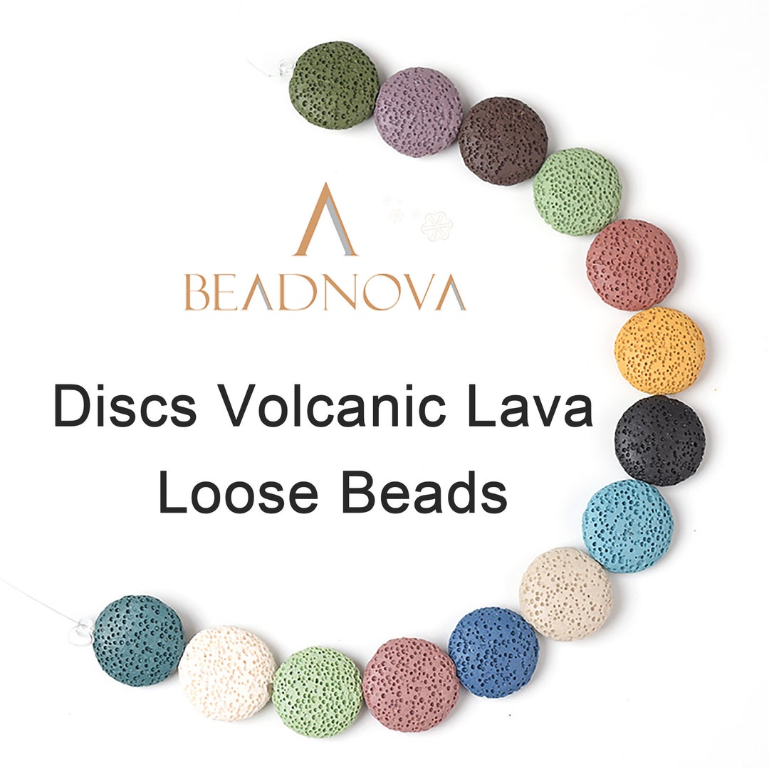 Lava Beads Oblate Flat Round Coin Discs Beads Volcanic Rock Button ...