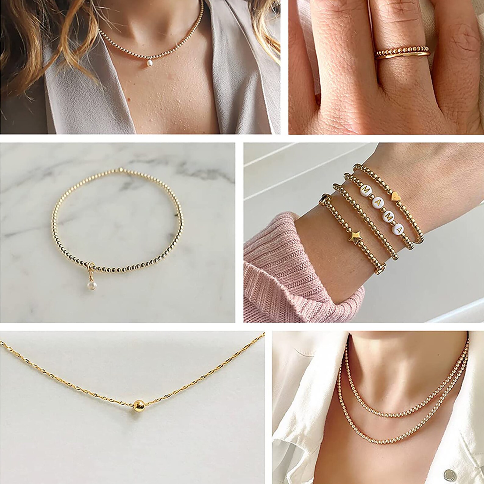 18K Gold Plated Round Spacer Beads Smooth Tarnish Resistance Ball Beads ...