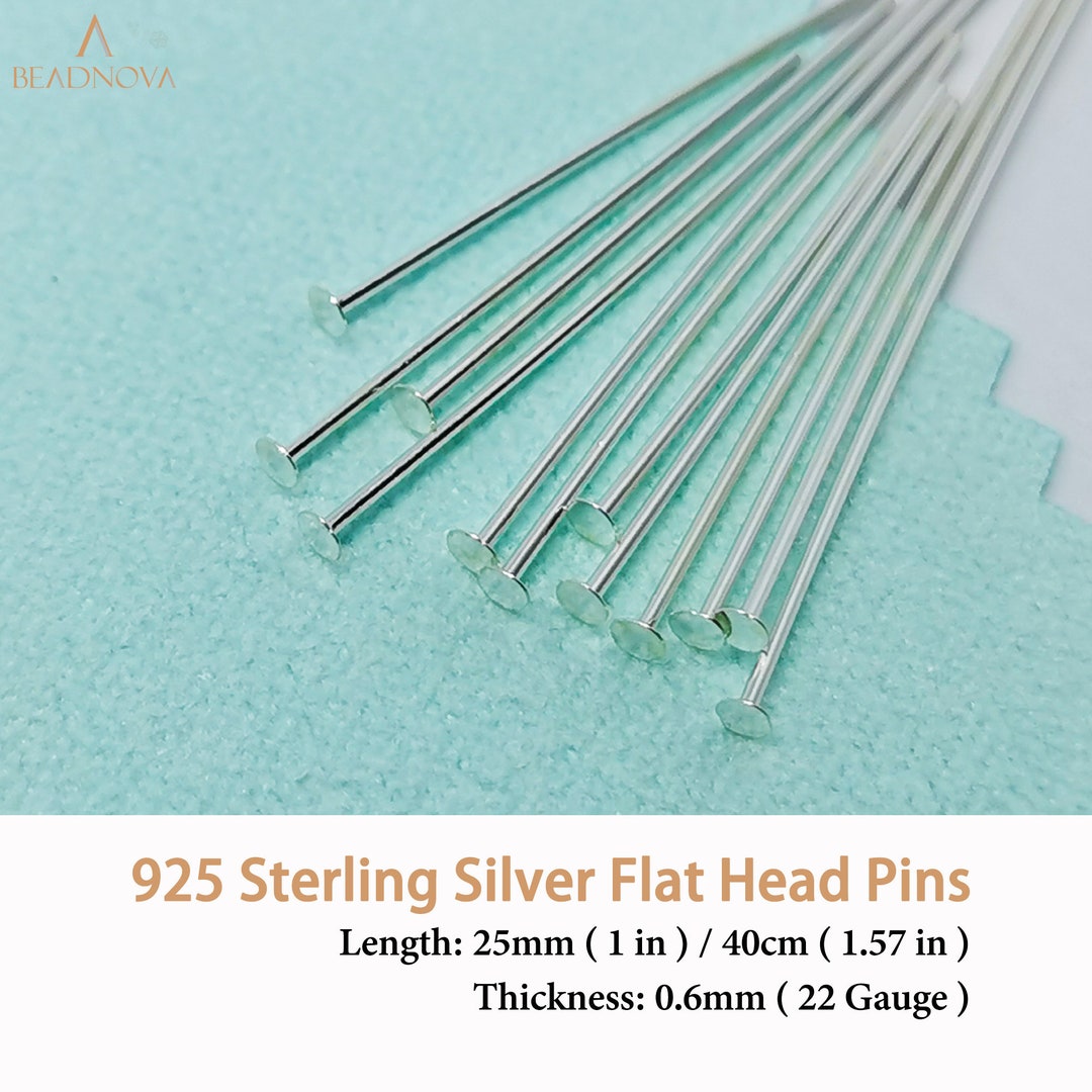 Sterling Silver 25/40mm 22 Gauge Flat Head Pins 0.6mm 925 ...