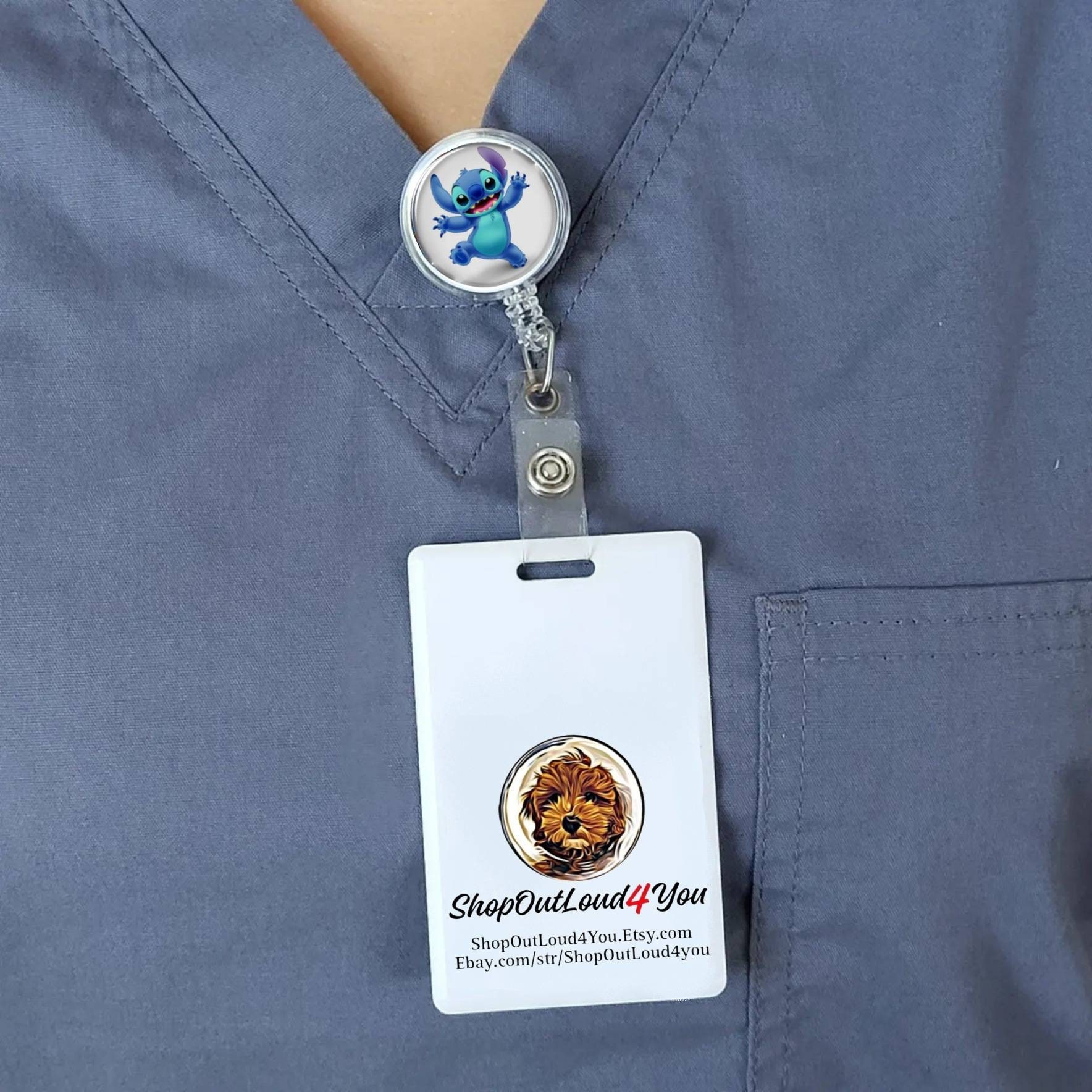 Disney Stitch Retractable Badge Clear Translucent Swivel Badge Reel ...