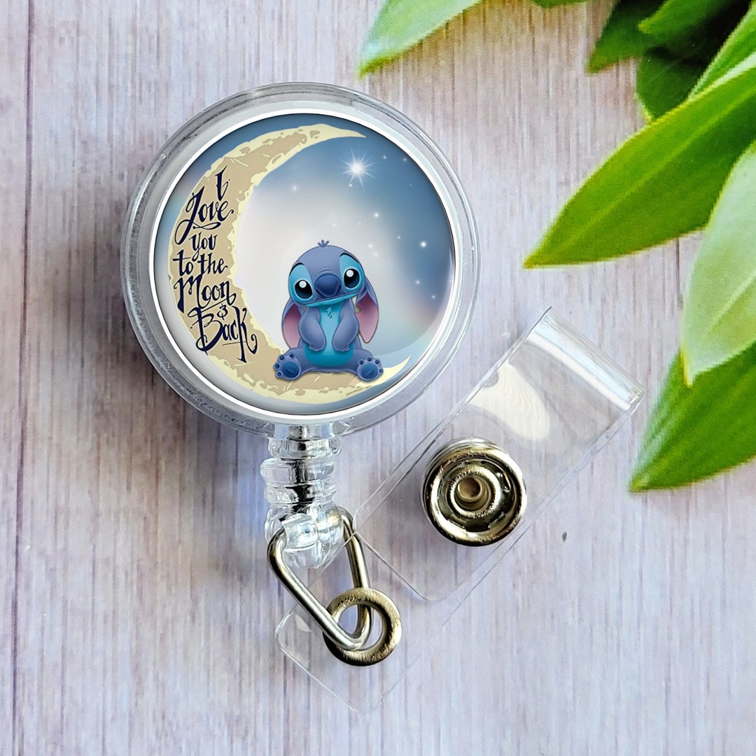 Disney Stitch Badge Reel, Love You to the Moon and Back, Retractable ...