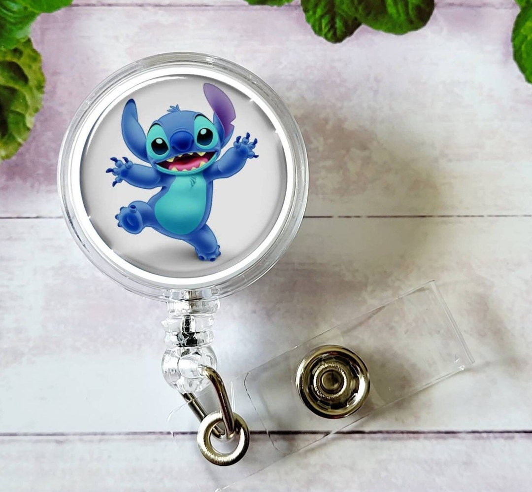 Disney Stitch Retractable Badge Clear Translucent Swivel Badge Reel ...