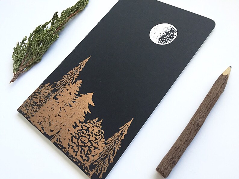 Letterpress Moleskine Journal Moon & Trees | Etsy