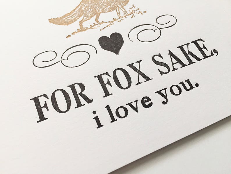 Letterpress Valentine Card For Fox Sake I Love You | Etsy