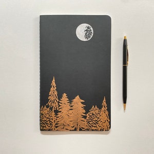 Letterpress Moleskine Journal - Moon & Trees - Etsy