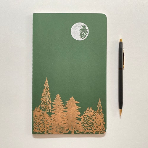 Letterpress Moleskine Journal Moon & Trees - Etsy