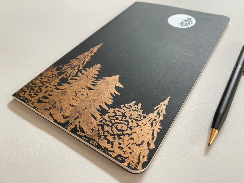Letterpress Moleskine Journal - Moon & Trees - Etsy