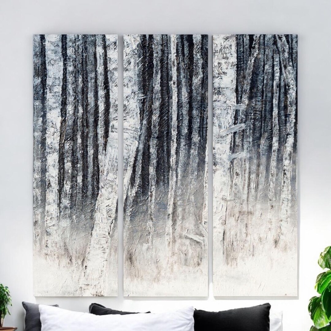Birch Tree Painting Three Panel Art -birch Tree Art - Birch Tree Decor ...