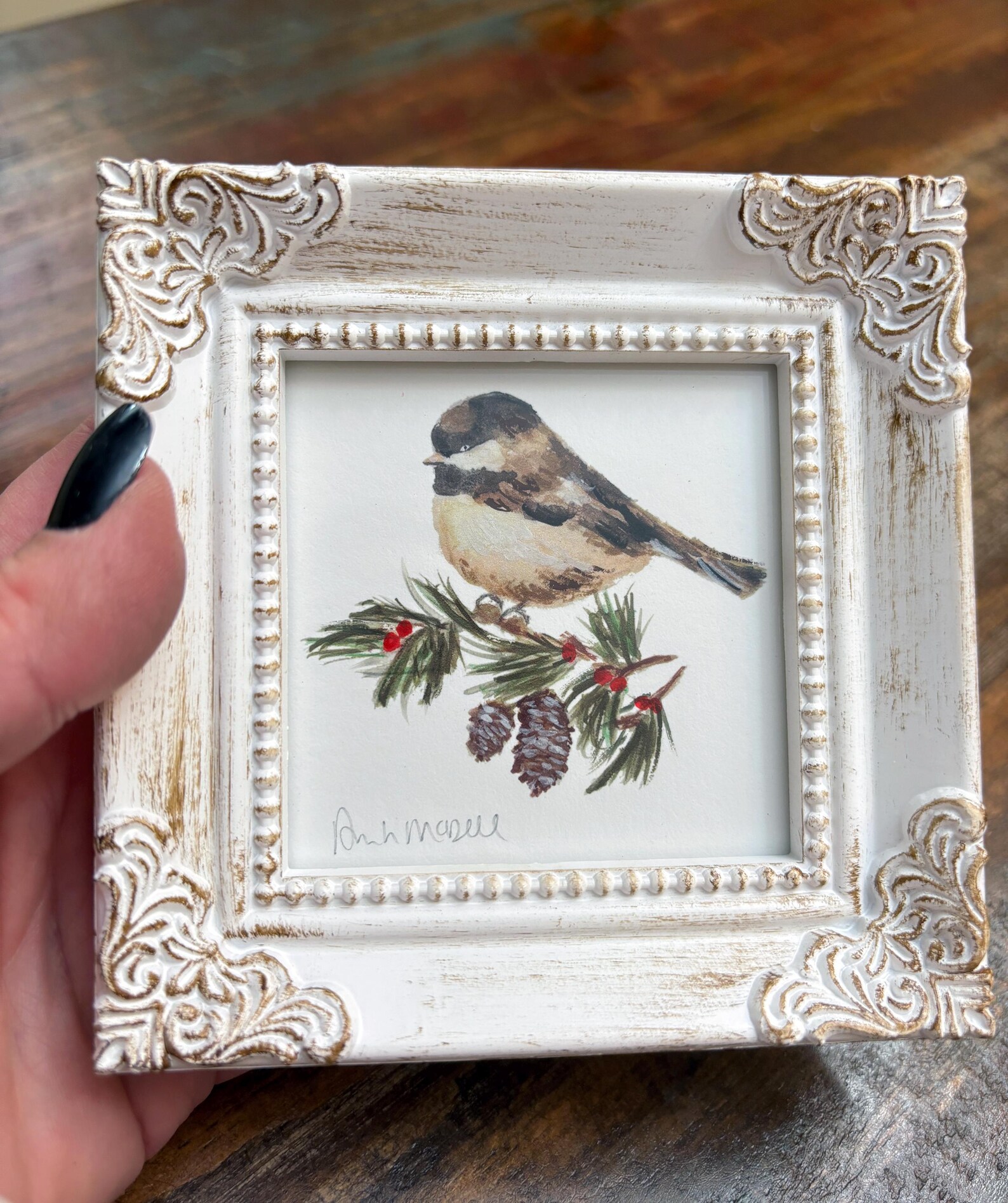 Chickadee Painting, Tiny Painting, Mini Art, Christmas Season Painting ...