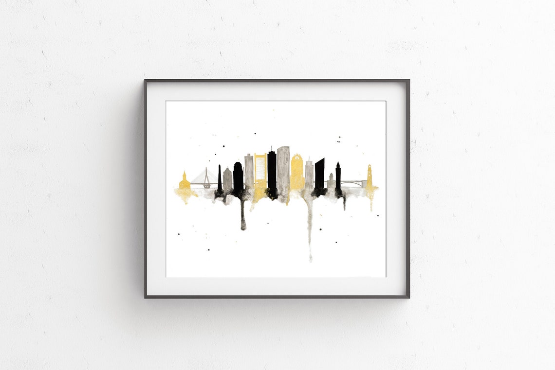 Boston Skyline Art, Original Boston Skyline Watercolor Painting, Boston ...
